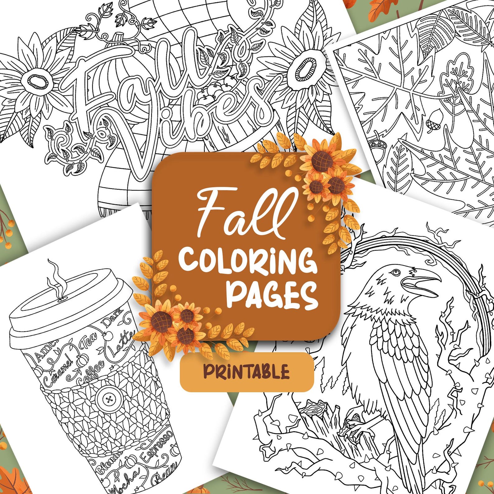 Fall Adult Coloring Pages | 3 Page Bundle - Etsy