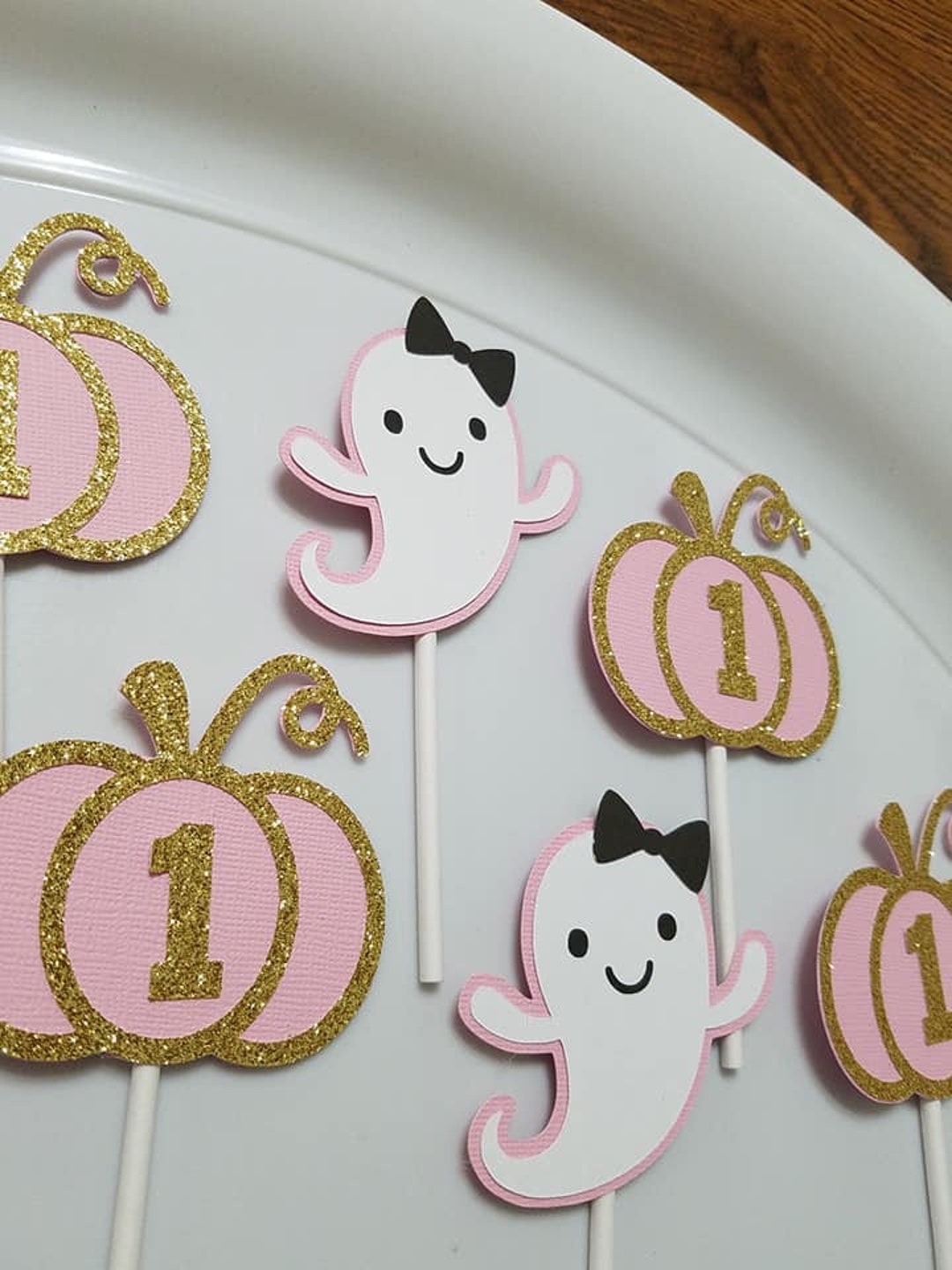 Ghost Cupcake Toppers, Pumpkin Cupcake Toppers, Gold Pumpkin, Pink ...