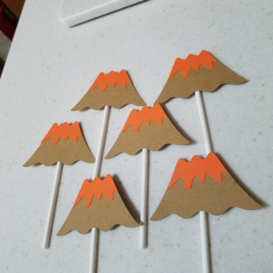 Volcano Cupcake Toppers, Lava Cupcake Toppers, Volcano Birthday Banner ...