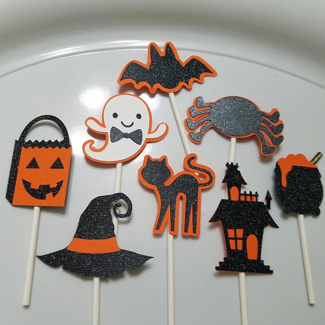 Halloween Cupcake Toppers Spooky Party Glitter Halloween - Etsy