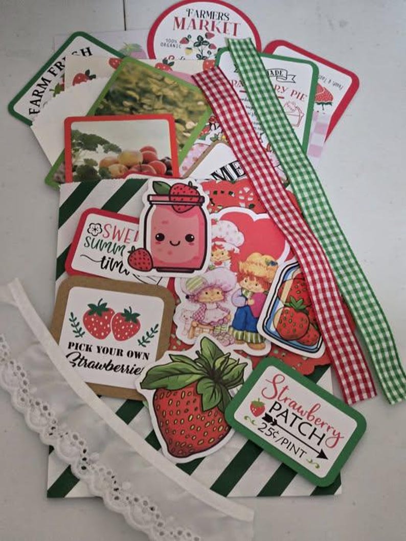 Strawberry Junk Journal Ephemera Pack - 45 Pieces , Reds Pinks ...