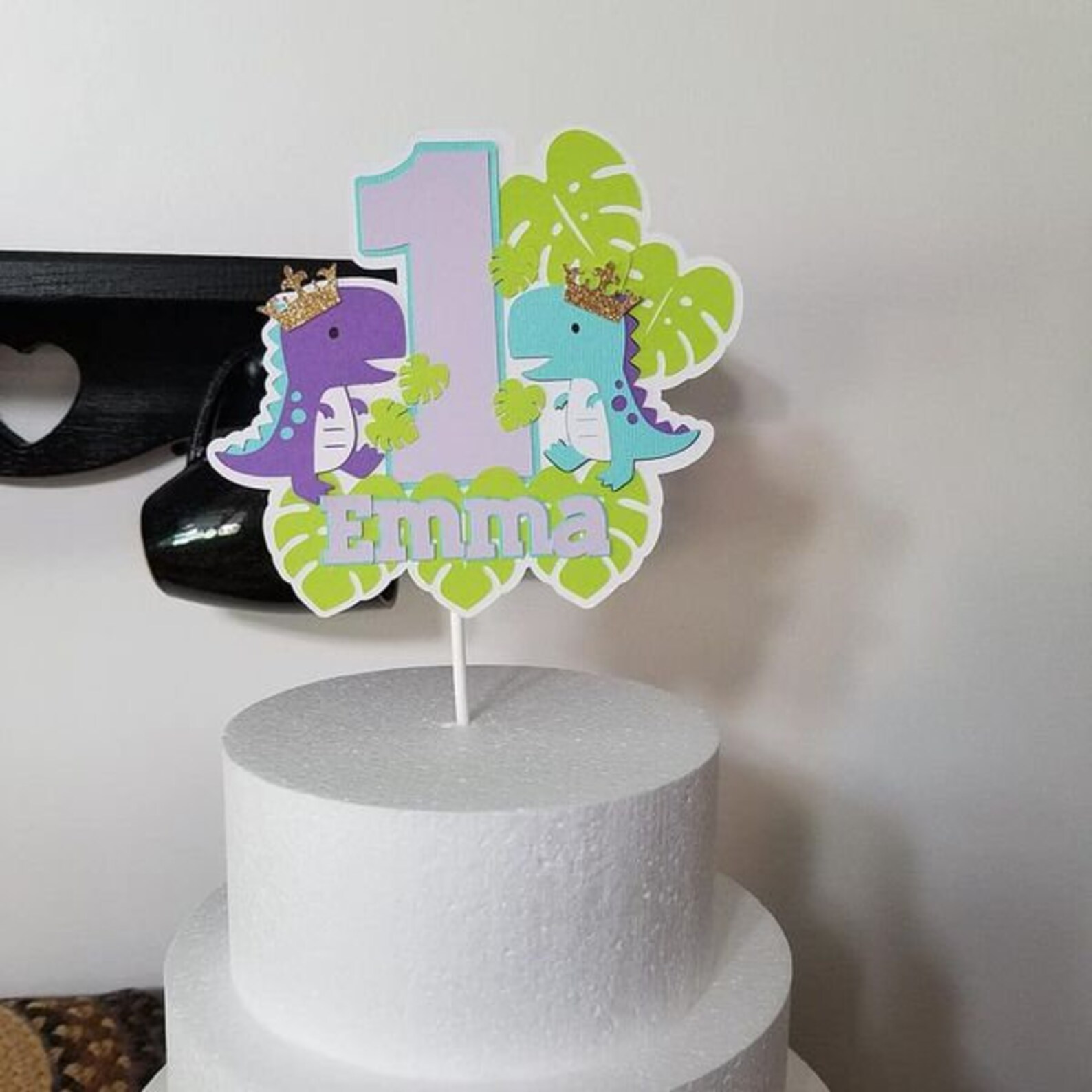 Dinosaur Cake Topper, Dinosaur Princess Banner, Girl Dinosaur Birthday ...
