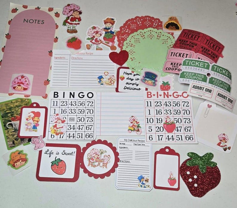 Strawberry Ephemera Kit, 35 Piece Ephemera Kit, Strawberry Ephemera ...
