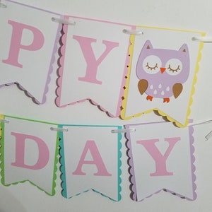 Pastel Owl Banner, Gir Owl Banner, Owl Happy Birthday Banner, Pastel ...