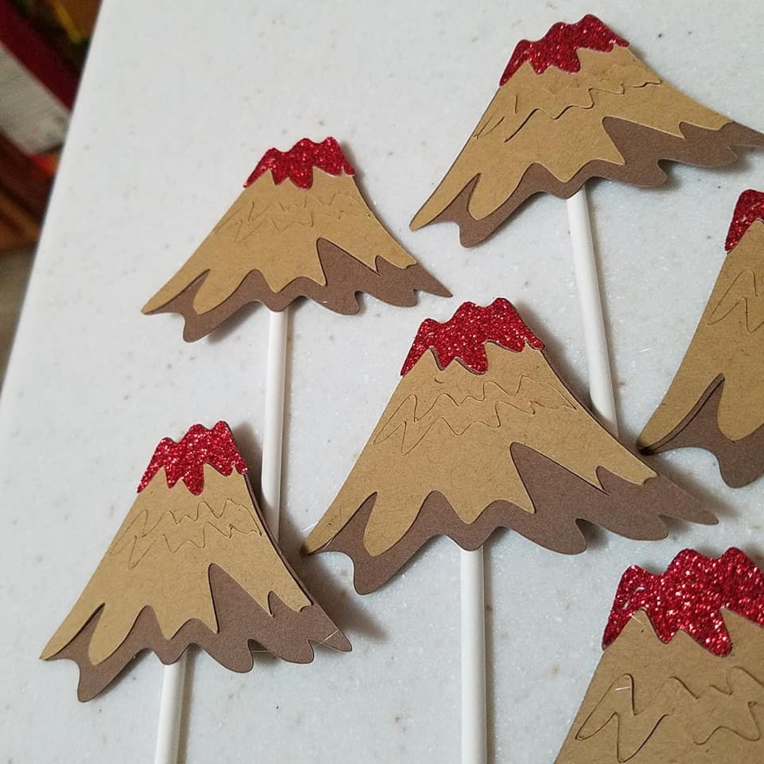 Volcano Cupcake Toppers, Lava Cupcake Toppers, Volcano Birthday Banner ...