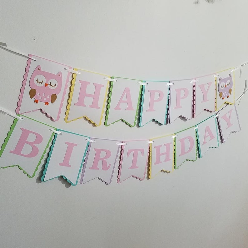 Pastel Owl Banner, Gir Owl Banner, Owl Happy Birthday Banner, Pastel ...