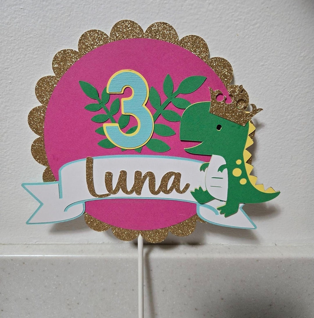 Dinosaur Cake Topper, Dinosaur Princess Banner, Girl Dinosaur Birthday ...