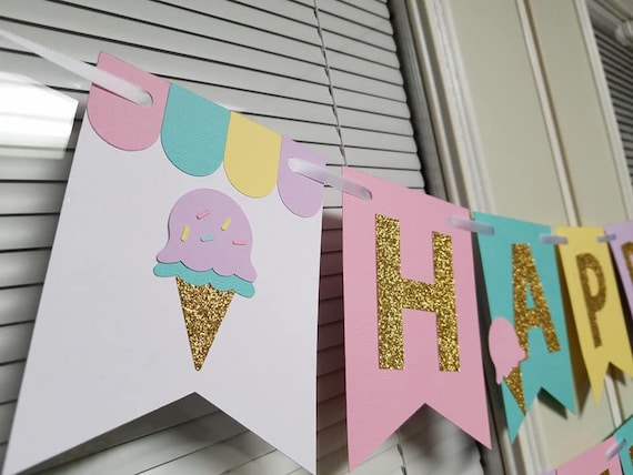 Party Décor Paper & Party Supplies Pastel happy birthday ice cream cone ...