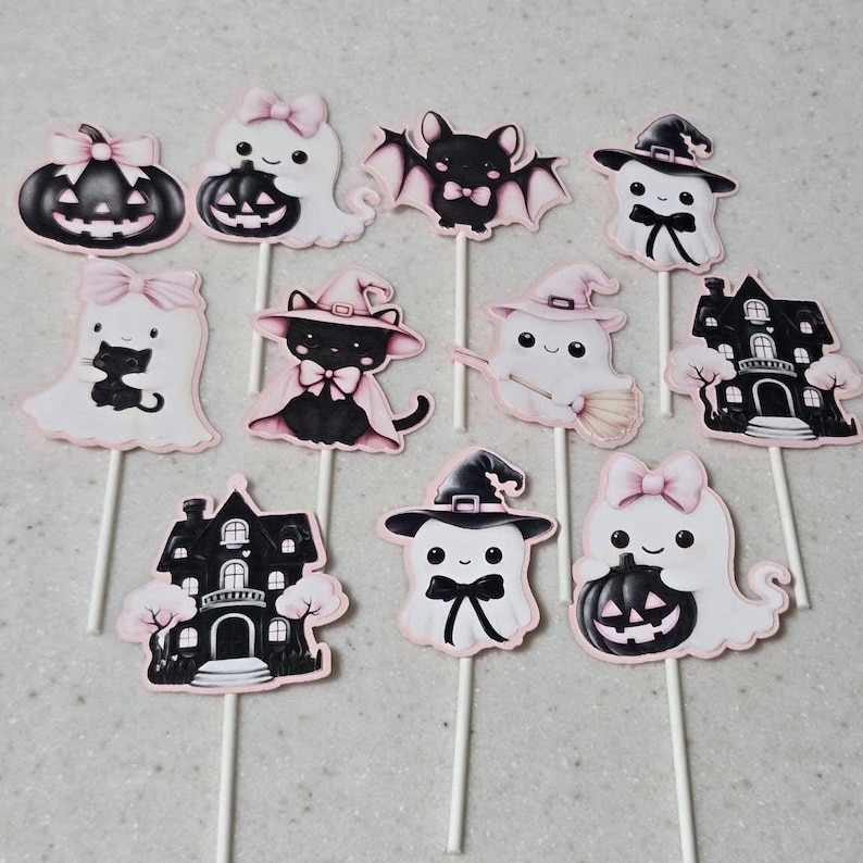 Pink Halloween Cupcake Toppers, Spooky Cute Ghost Party Decor - Etsy