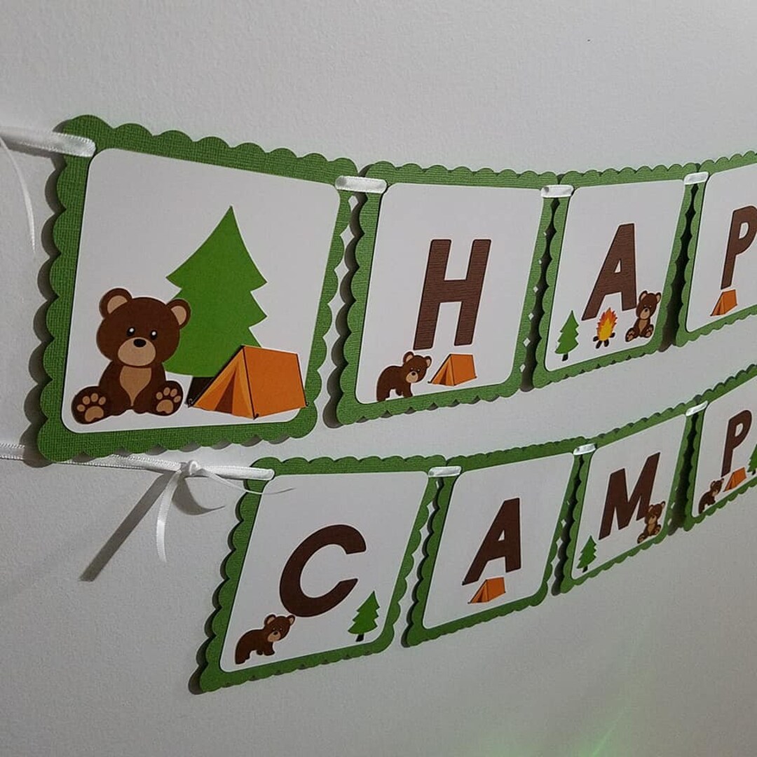 Happy Camper Banner, Bear Happy Camper Banner, Bear Banner, Woodland ...