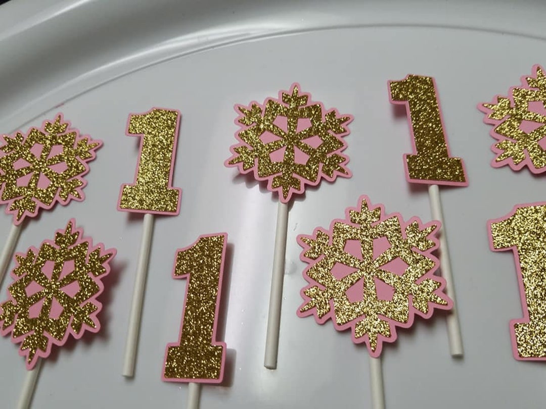 Pink and Gold Snowflake Cupcake Toppers Pink and Gold - Etsy