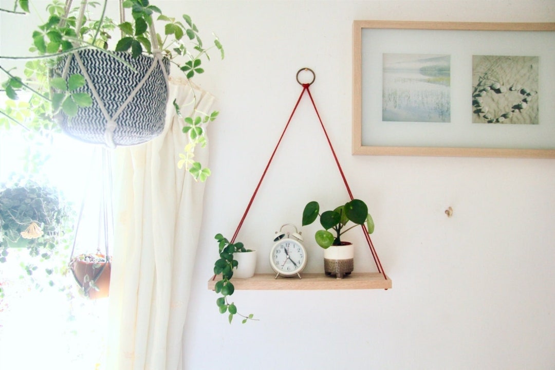Solid Oak String Shelf Plant Shelf Hanging Shelf Wood String Shelves ...