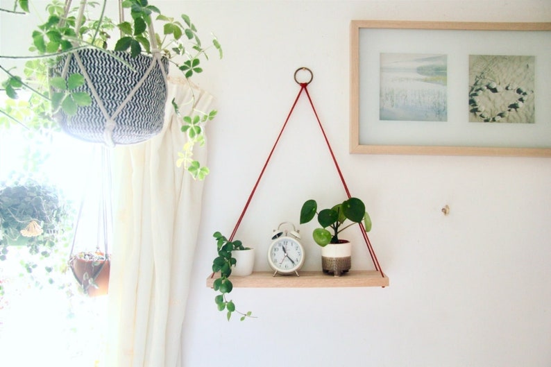 Solid Oak String Shelf Plant Shelf Hanging Shelf Wood - Etsy
