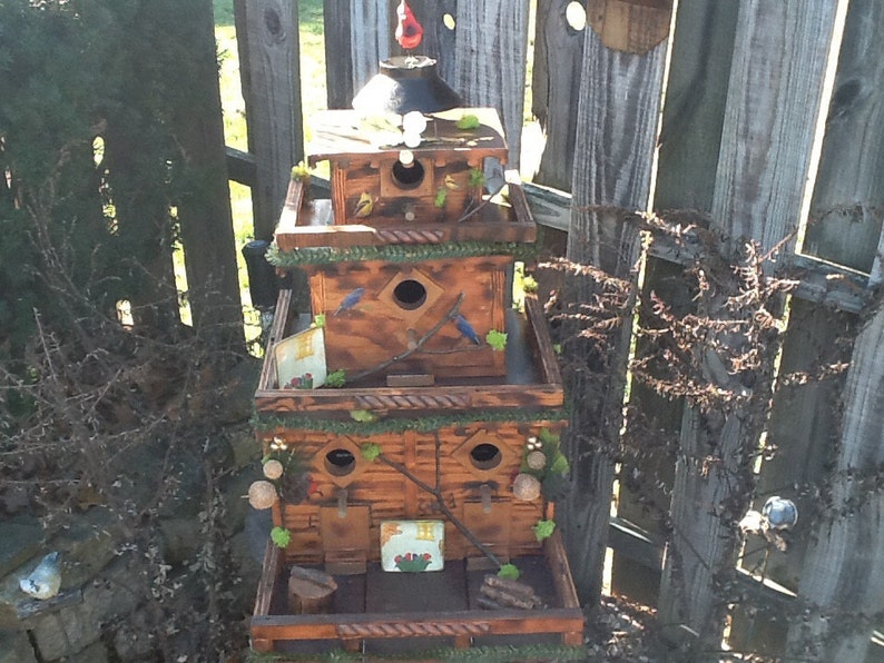 Handmade Exterior Plywood 3 Tier 4 Home Bird House Beautifully Accented ...