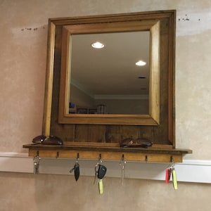Beautiful Handmade Wooden Entrance Way Wall Mount Mirror and Key Holder ...