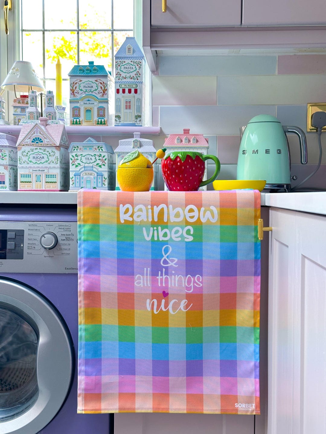 Rainbow Gingham Tea Towel | Designer Kitchen Tea Towel | Pastel ...
