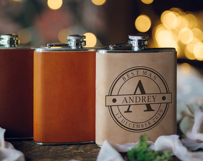 Custom Leather Flask for Men Personalized Flask for Men Leather Hip ...