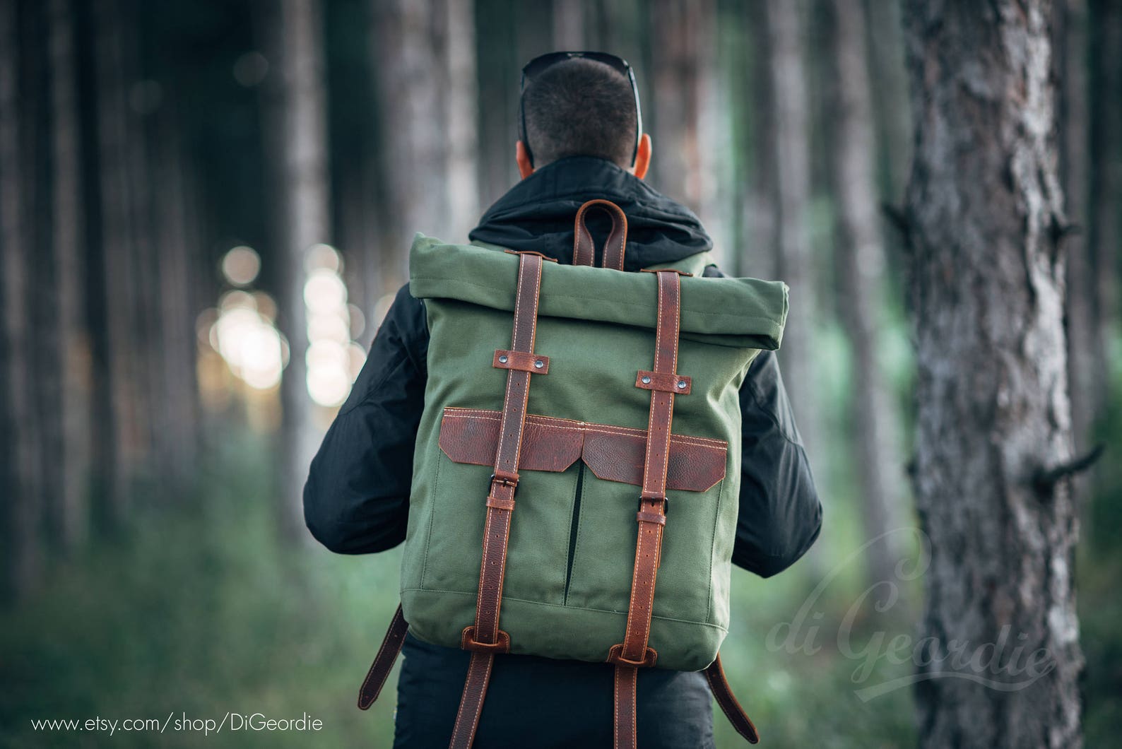 Roll Top Backpack Men Canvas Leather Backpack Men Waxed Canvas - Etsy