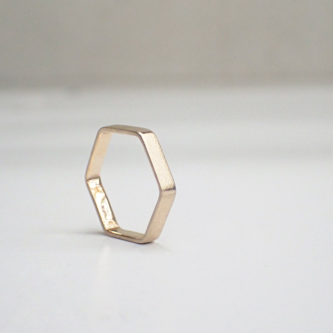 9ct Yellow Gold Hexagon Ring, Matte Finish, 3mm Wide Band, Size M - Etsy