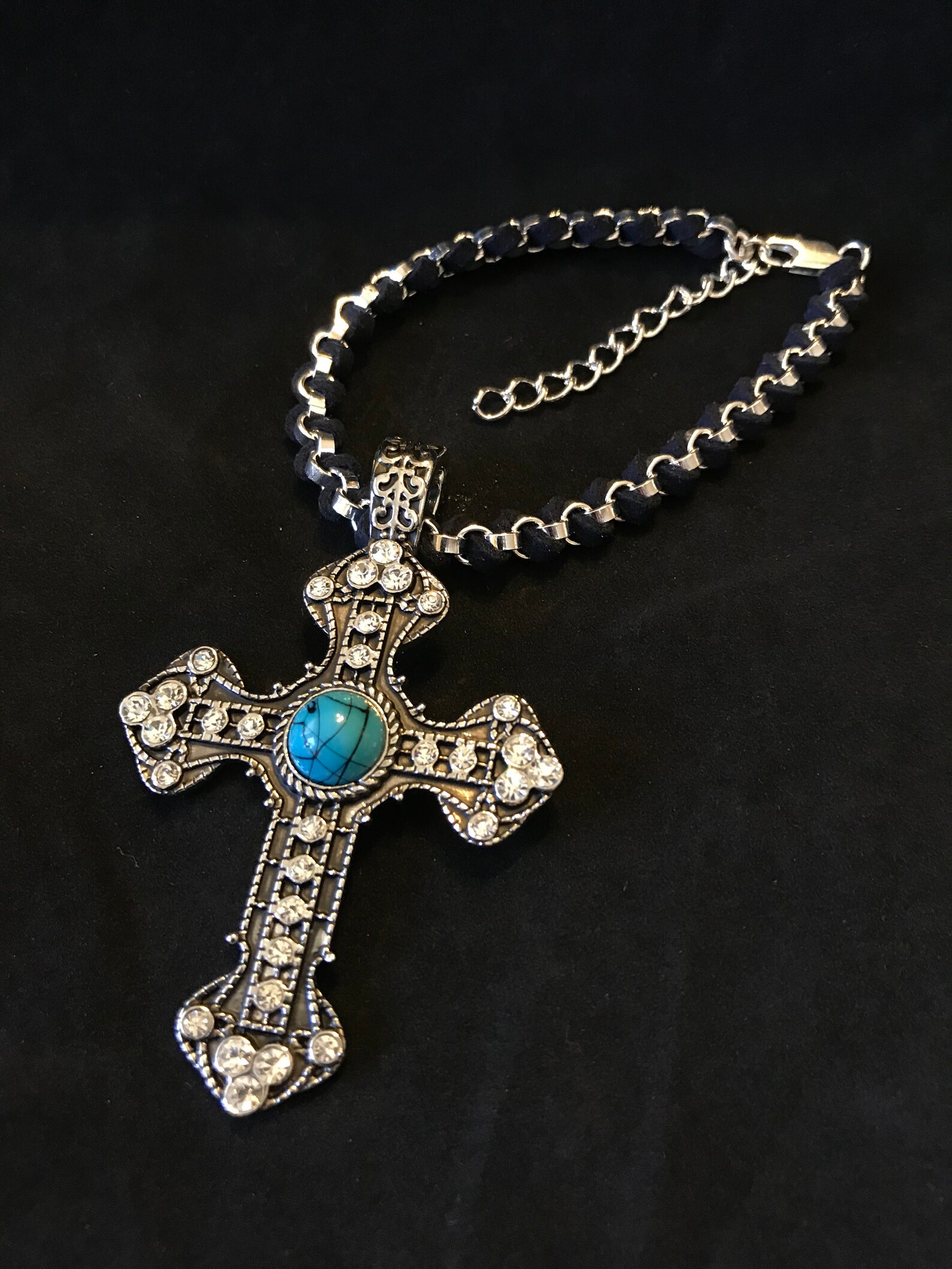 Western Style Silver/turquoise Cross Rear View Mirror Charm - Etsy