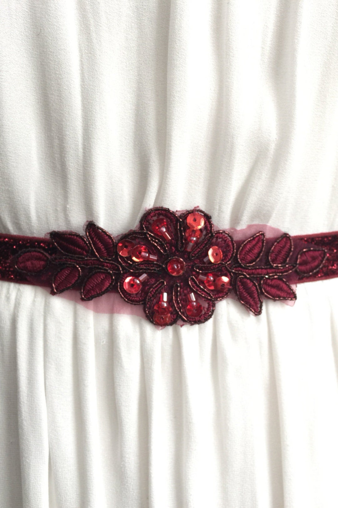 Ruby Red Sparkly Elastic Bridal Belt With Applique - 5/8" - Etsy