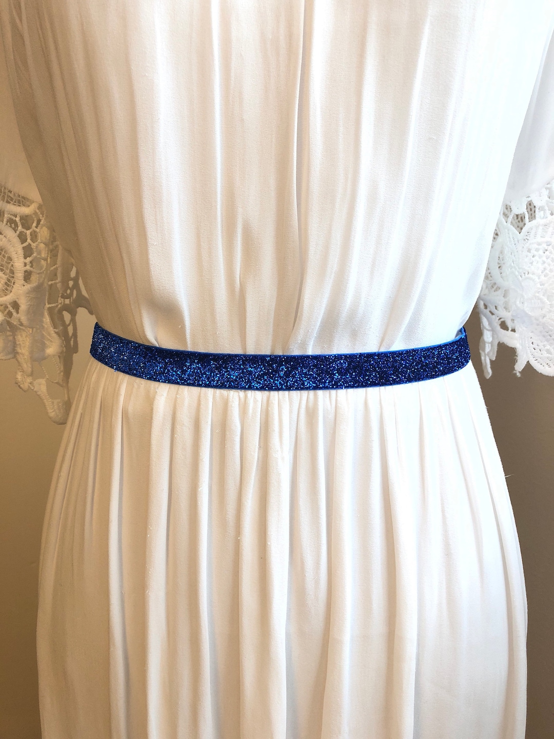 Bright Royal Blue Sparkly Elastic Bridal Belt - 5/8