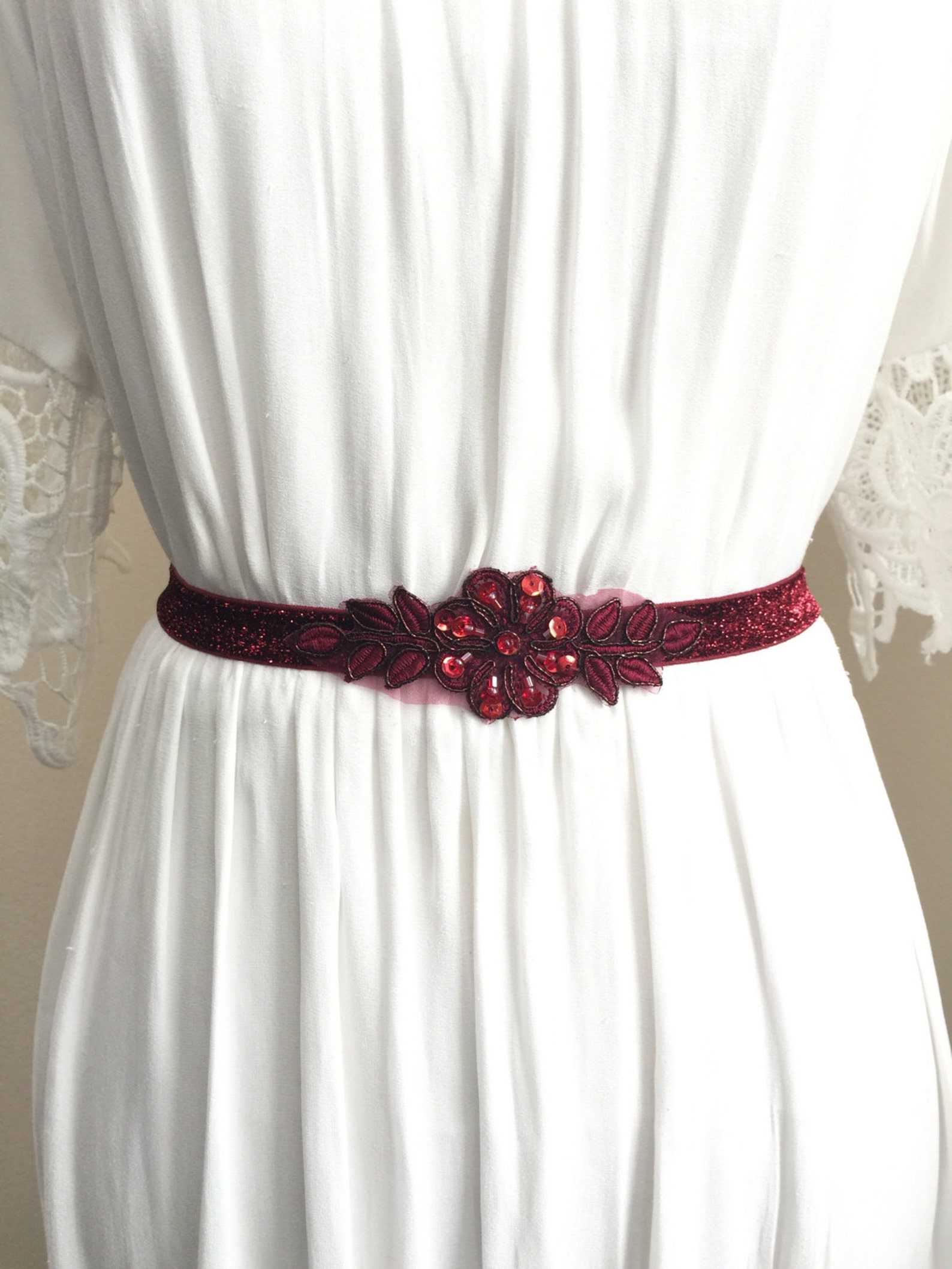 Ruby Red Sparkly Elastic Bridal Belt With Applique - 5/8" - Etsy