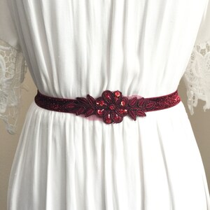 Ruby Red Sparkly Elastic Bridal Belt With Applique - 5/8" - Etsy