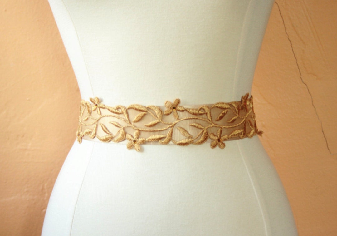 Wide Gold Lace Bridal Sash - Etsy