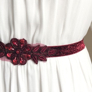 Ruby Red Sparkly Elastic Bridal Belt With Applique - 5/8" - Etsy