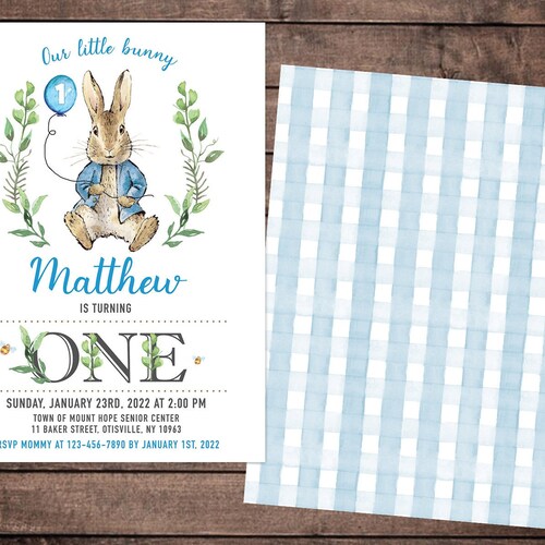 Editable Peter Rabbit 1st Birthday Party Invitation Rustic - Etsy