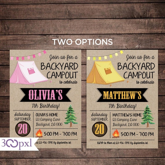 Editable Camping Birthday Invitation Camp Out Birthday Party | Etsy