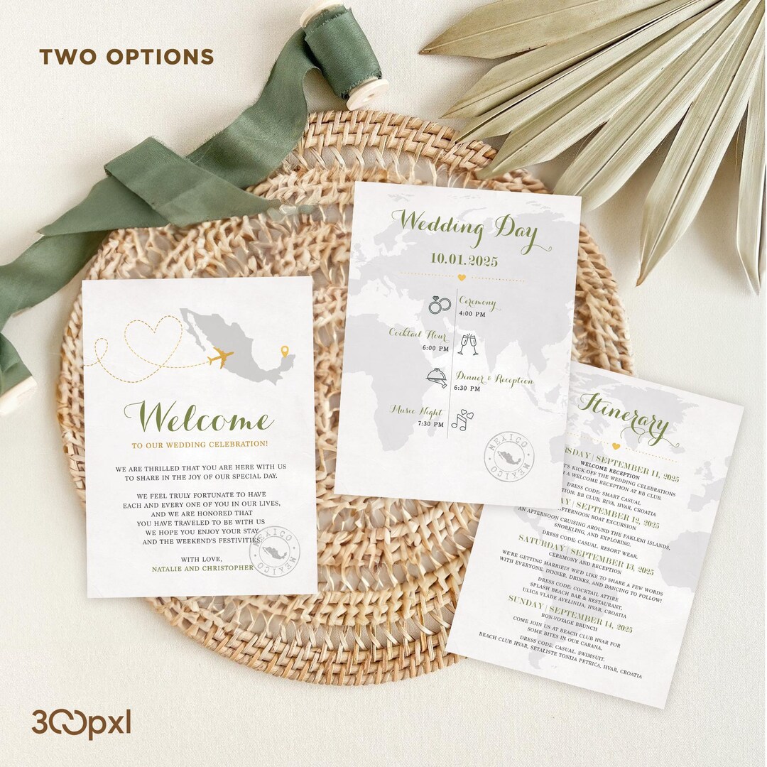Beach Destination Wedding Welcome Card: Travel Itinerary - Etsy