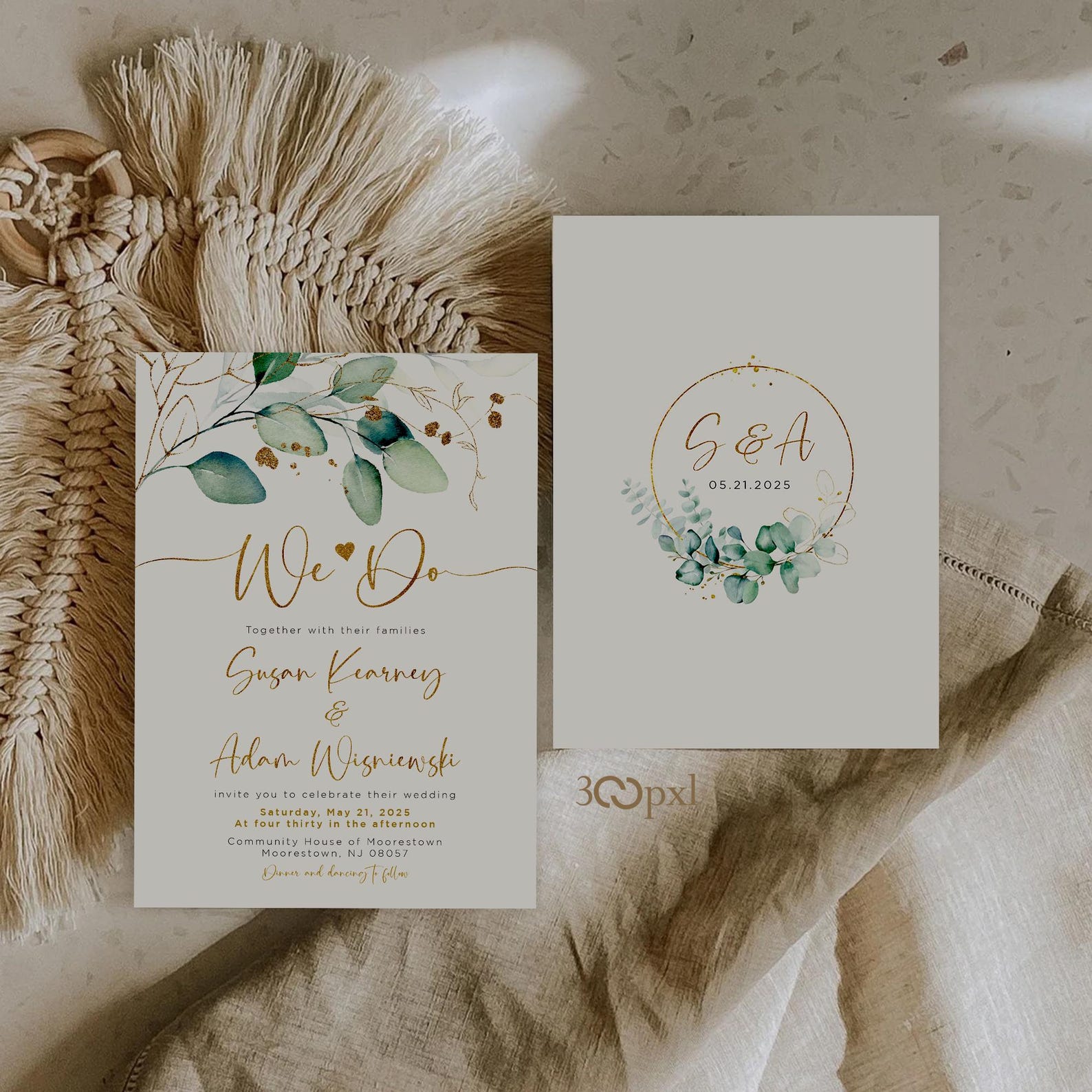 Eucalyptus Wedding Invitation Suite, Sage Green Gold Botanical Design ...