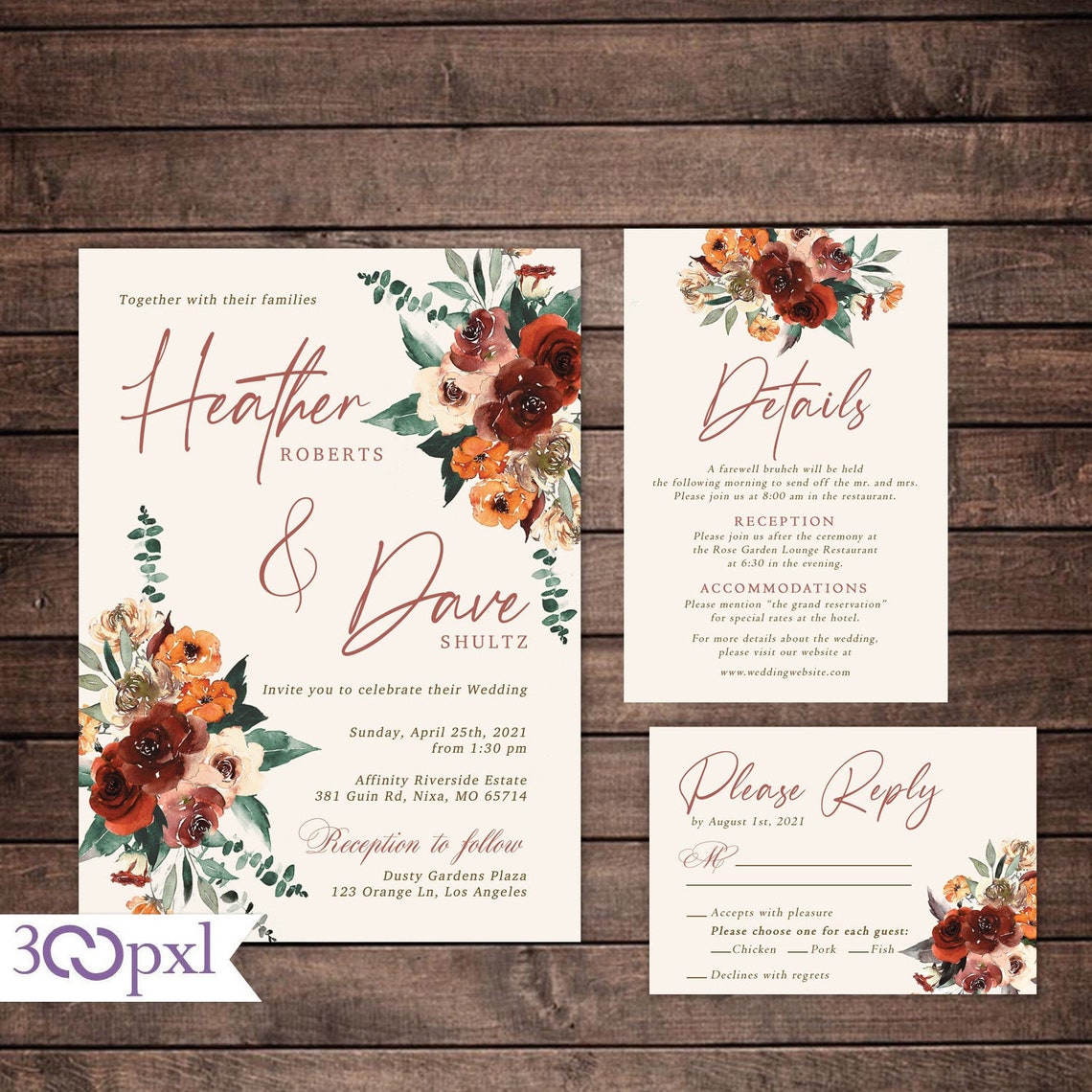 Fall Terracotta Earth Tones Wedding Invitation Set Burgundy - Etsy