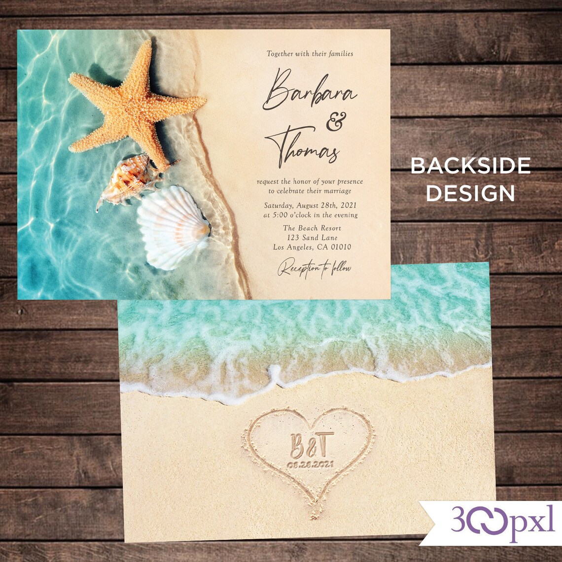 Romantic Beach Wedding Invitation Set Hawaii Shells Sandy - Etsy