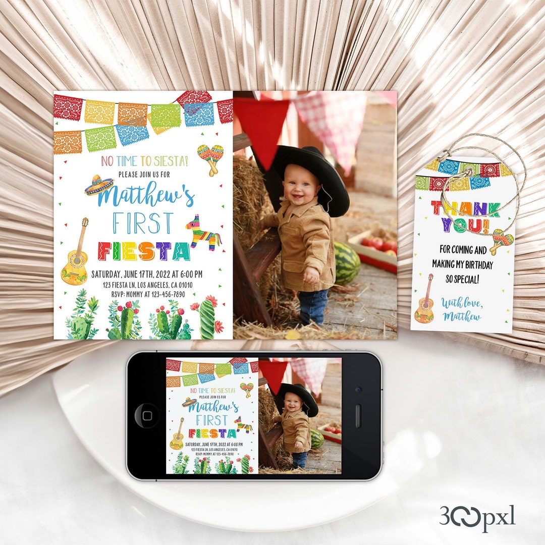 Editable Fiesta Birthday Invitation Boy Mexican Theme First Fiesta ...