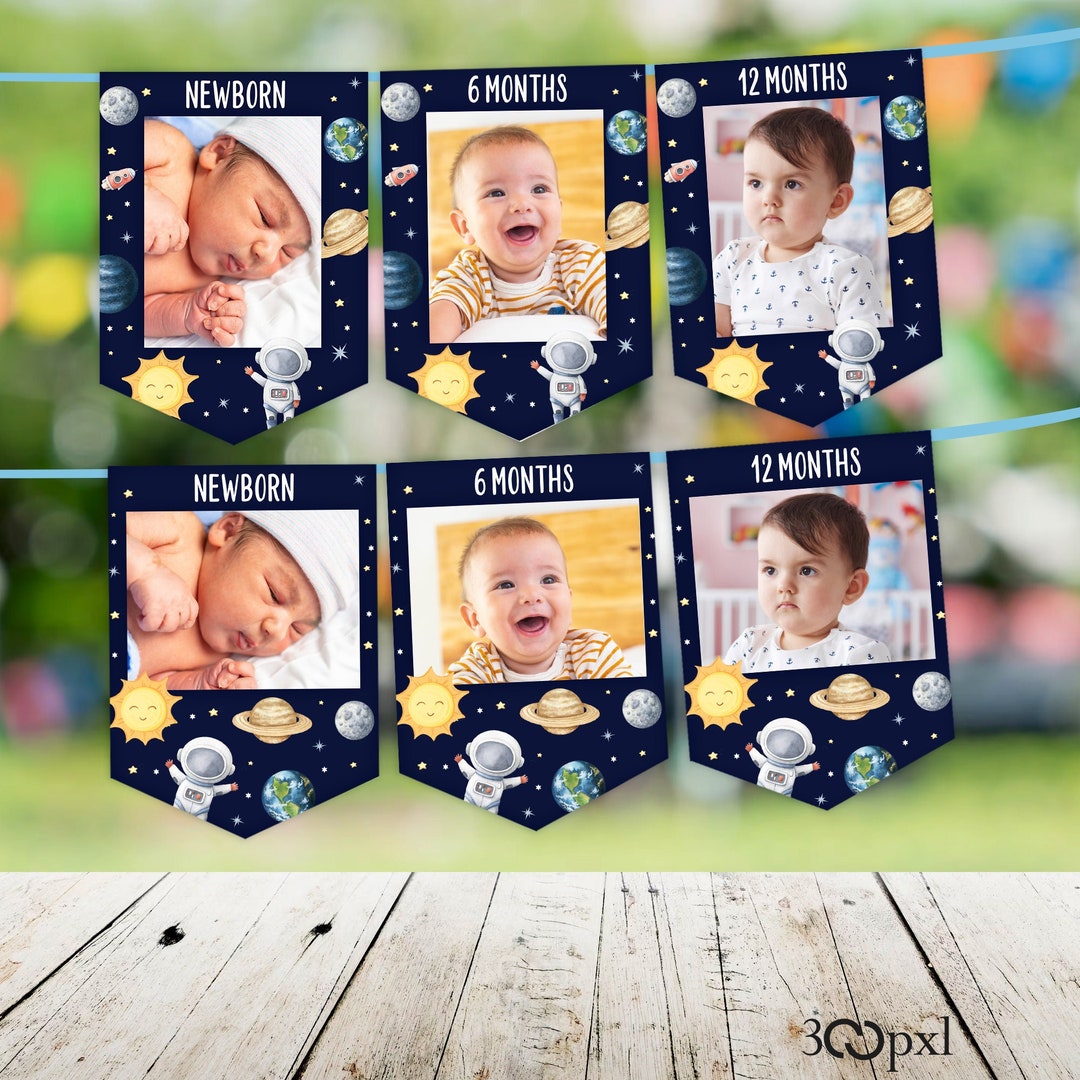 Editable Outer Space Boy Birthday Photo Banner First Trip Around the ...