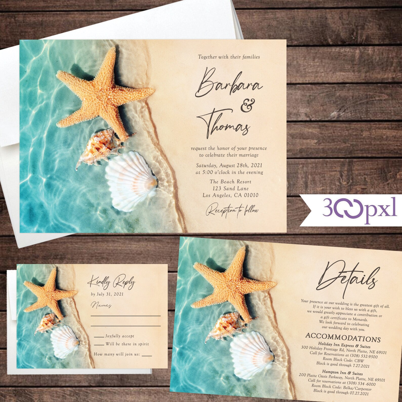 Romantic Beach Wedding Invitation Set Hawaii Shells Sandy - Etsy
