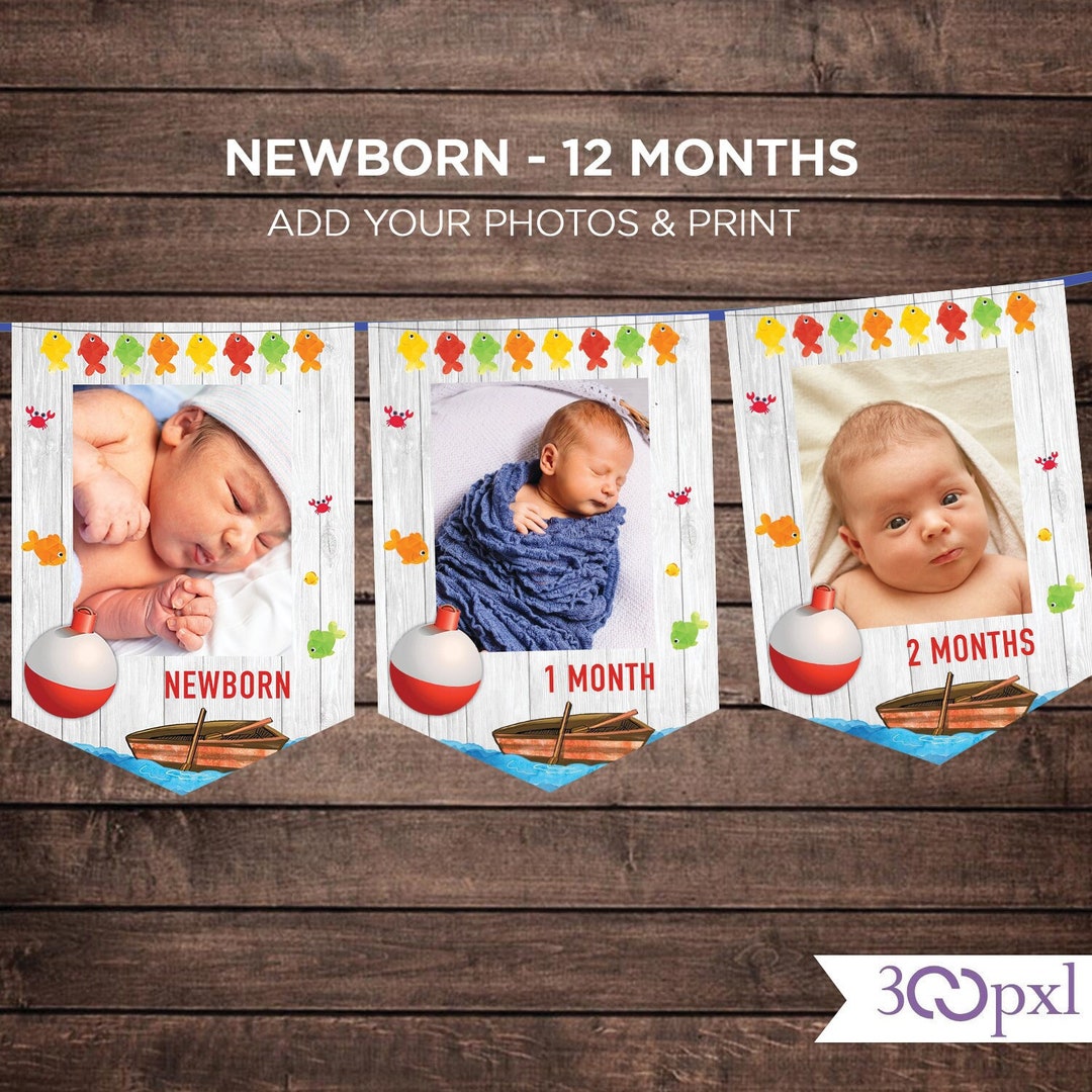 Editable Fishing Birthday Photo Banner Ofishal One Boy First Birthday ...