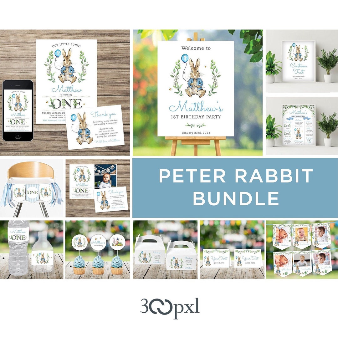 Peter Rabbit Birthday Bundle Little Bunny Birthday Party Kit Rustic ...