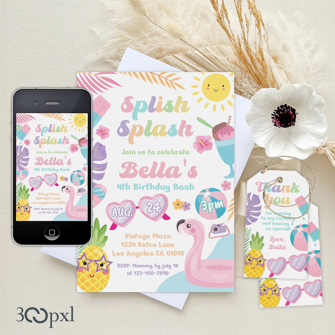 Splish Splash Birthday Invitation Pool Summer Party Splish Splash ...