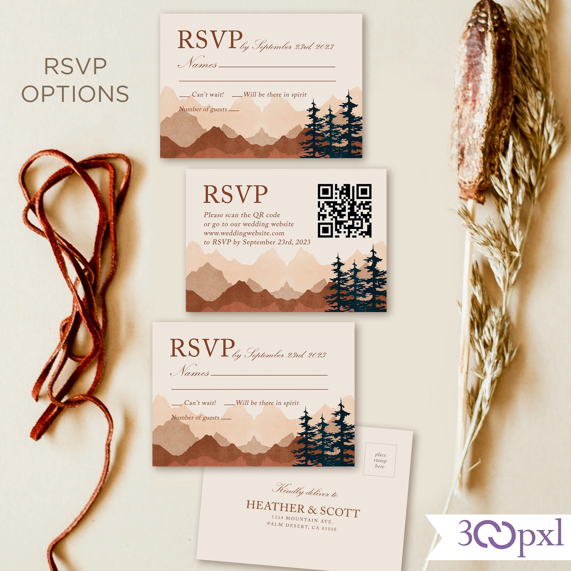 Rust Mountain Wedding Invitation Set, Terracotta Nature Adventure Theme ...