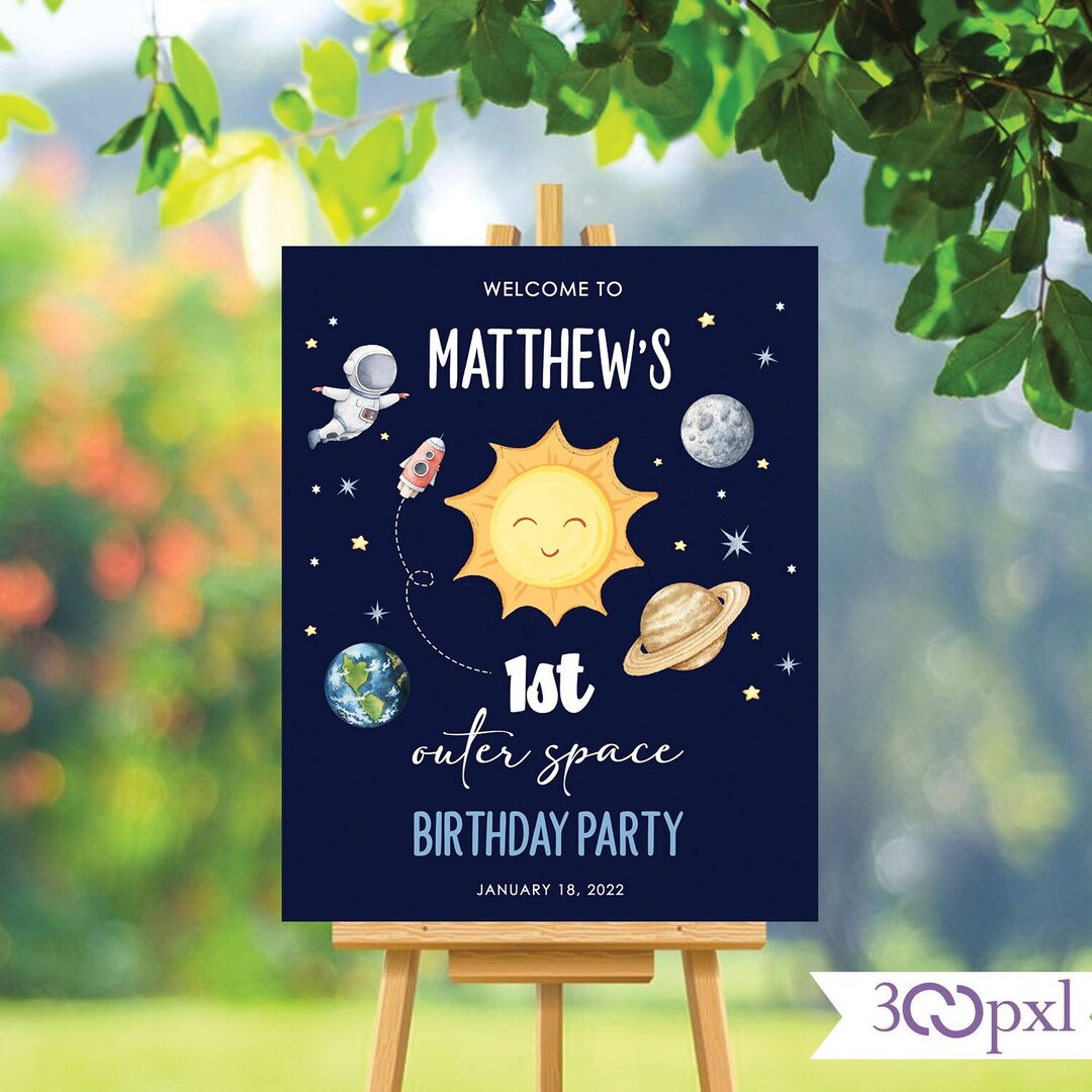 Editable Outer Space Welcome Sign Boy Astronaut Birthday Party Space ...
