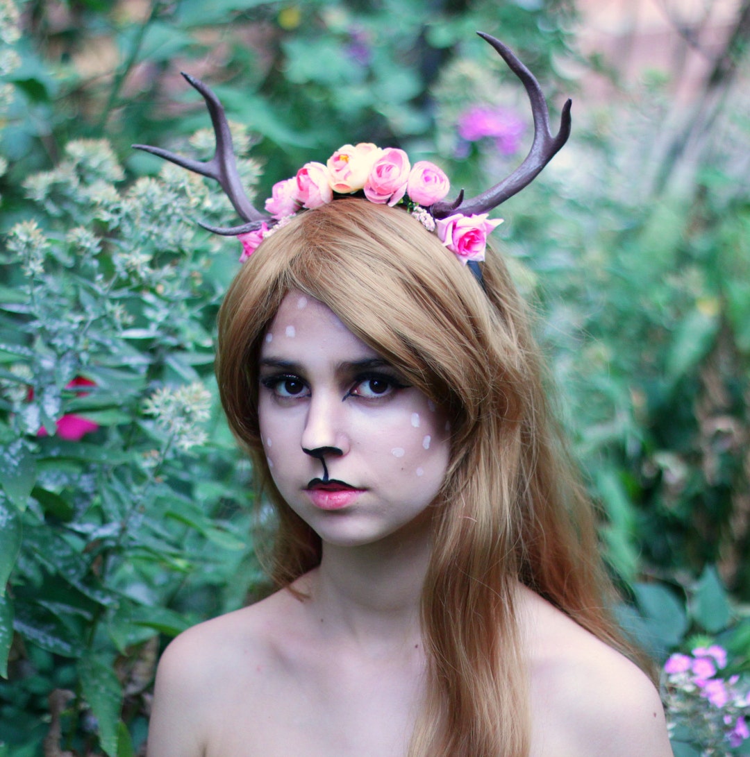Floral Headband With Deer Horns. Deer Antlers Cosplay. Floral Forest ...