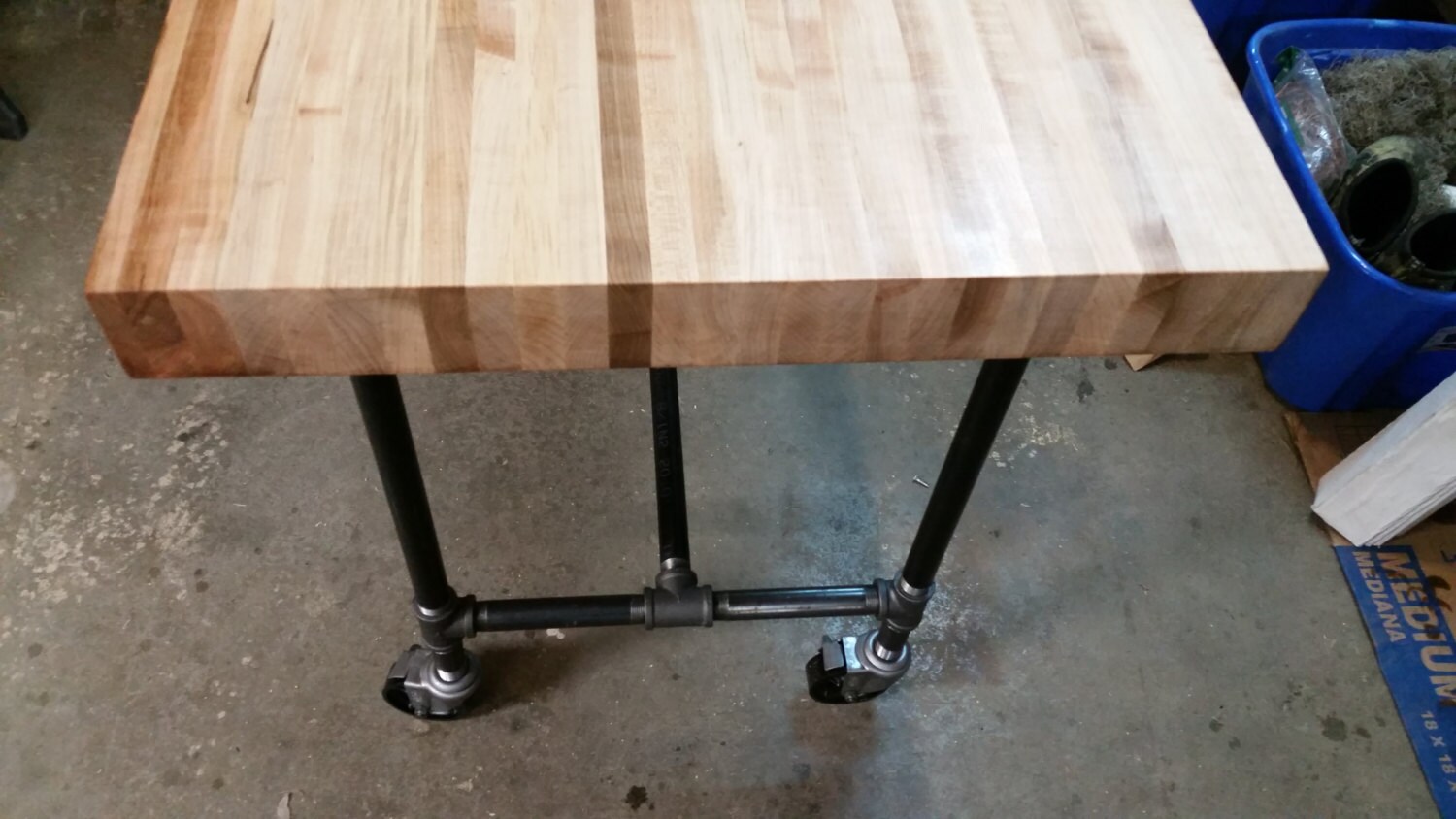 Industrial butcher block island on pipe legs | Etsy