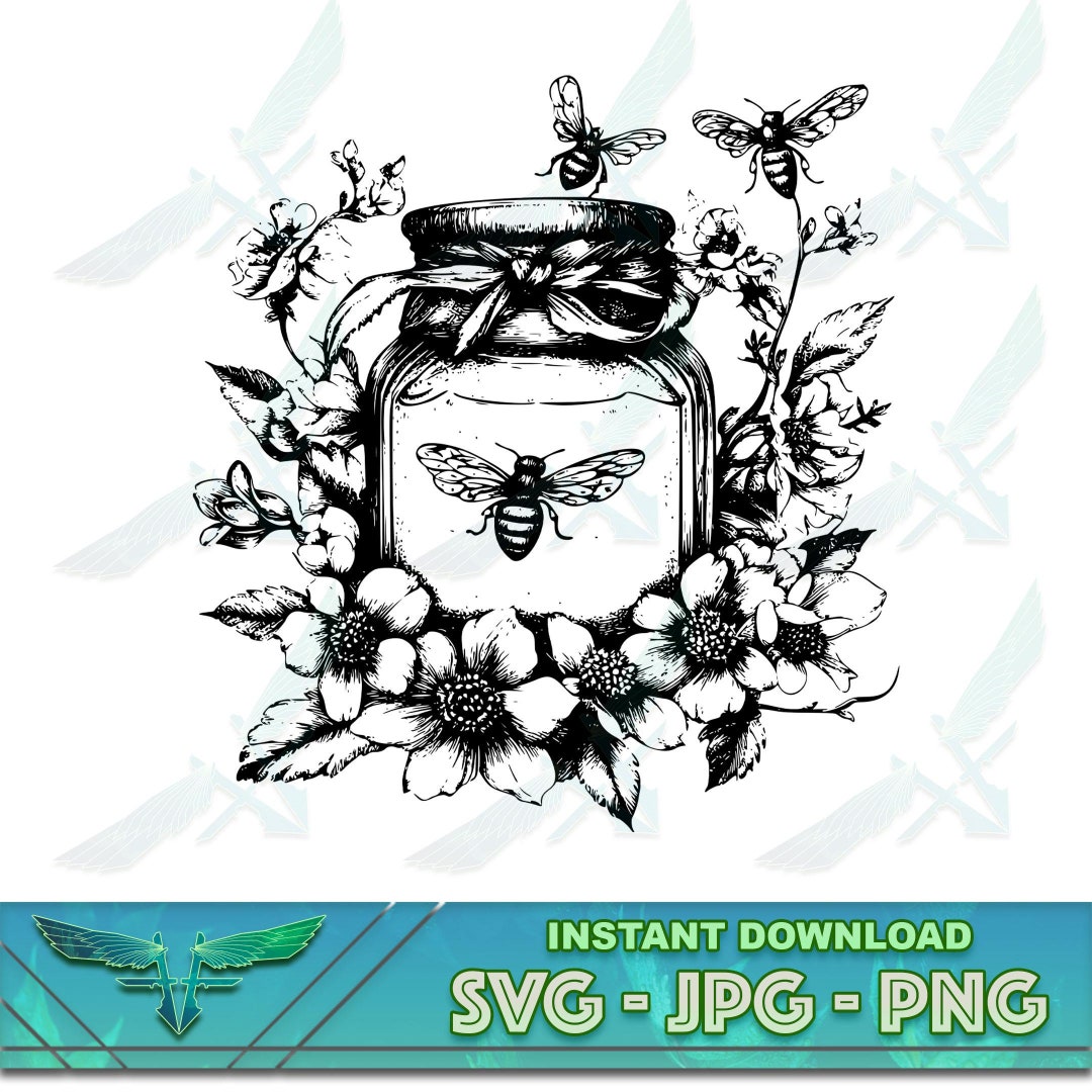 Honey Bee Jar Svg, Laser Engrave File, Honey Label Svg, Floral Honey ...