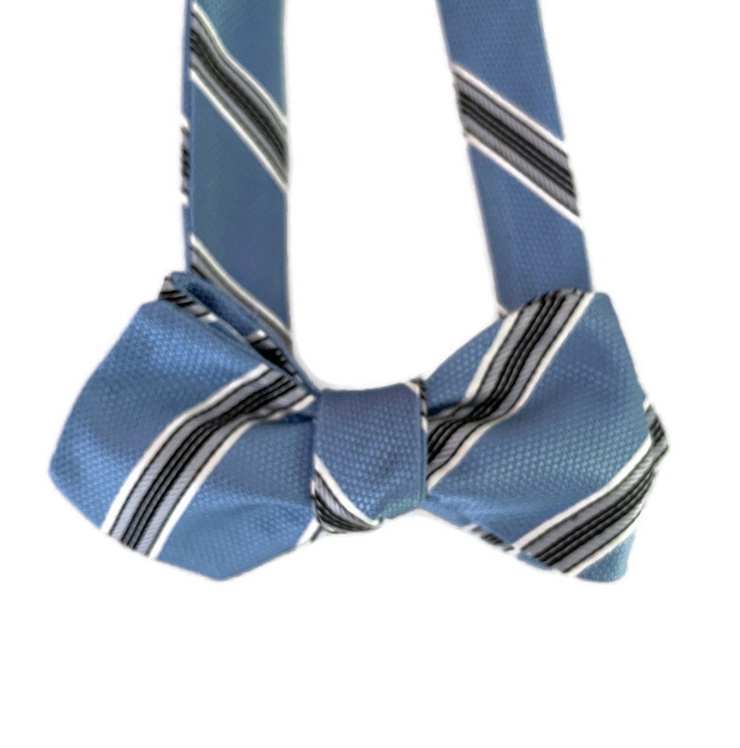 Men's Silk Bow Tie - Blue Stripe - One-of-a-kind, Self-tie - Free ...