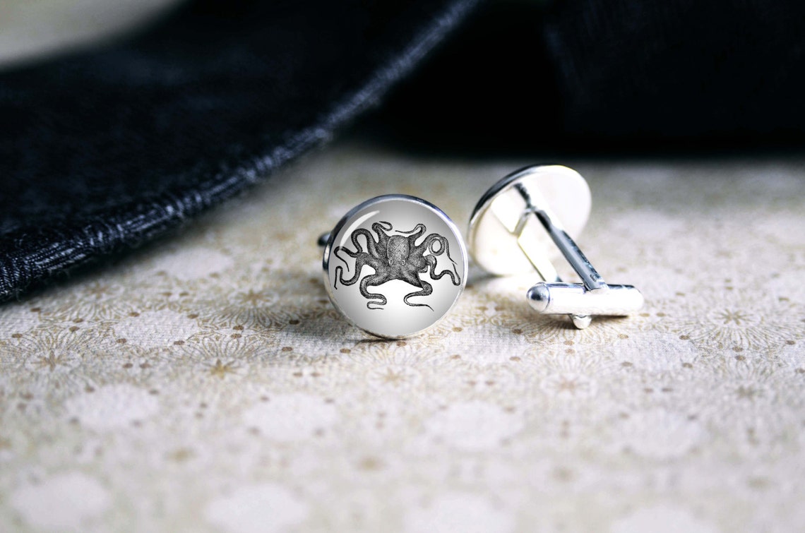Octopus Drawing Cufflinks Cool Gifts for Men Wedding Silver - Etsy
