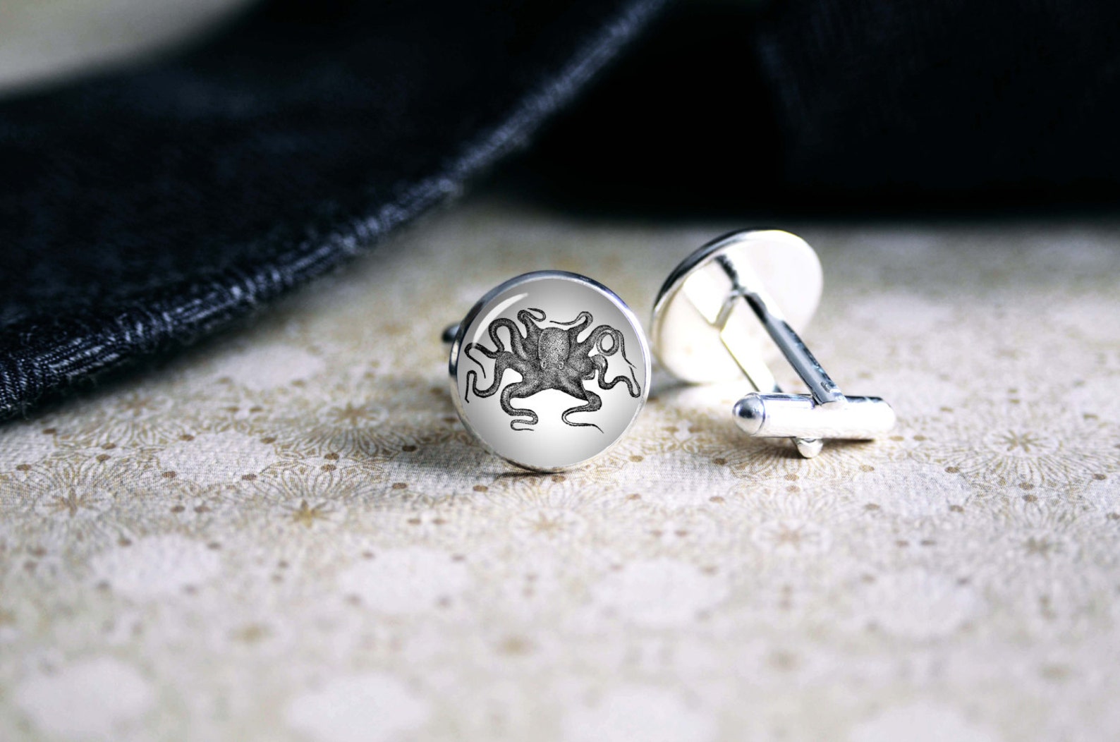 Octopus Drawing Cufflinks, Cool Gifts for Men, Wedding Silver Plated or ...